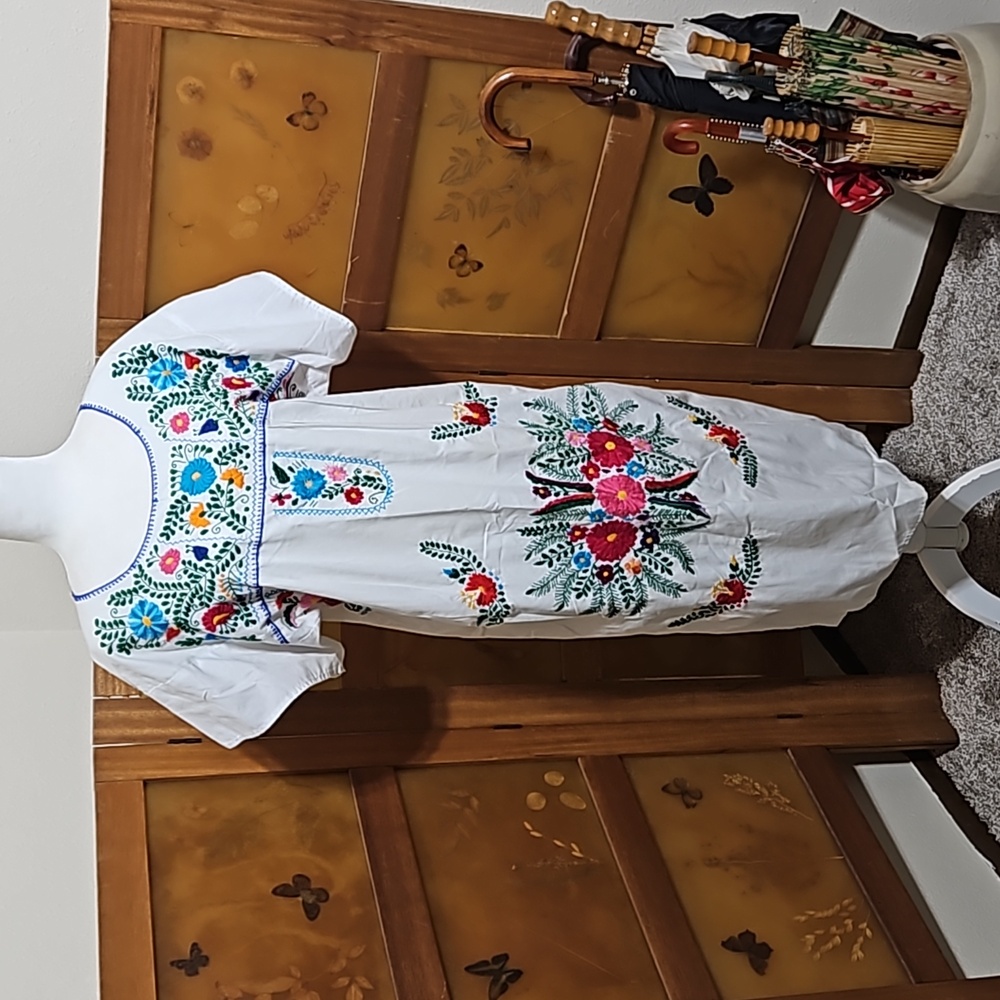 Vintage Embroidered Floral Boho Dress - Gem